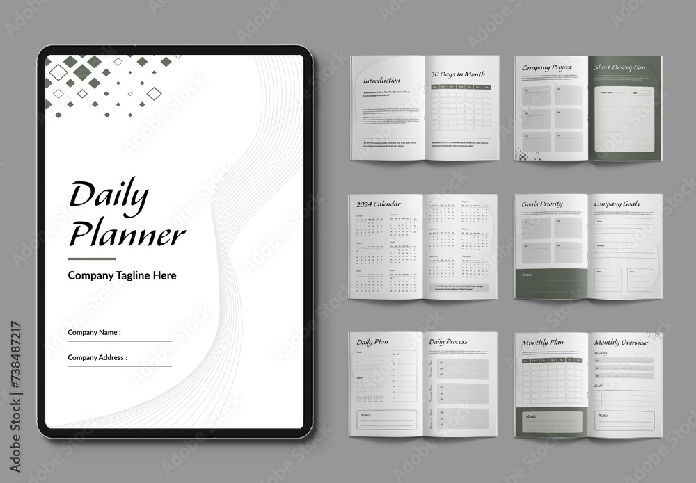 Daily Planner 2024 Template Layout Stock Template | Adobe Stock