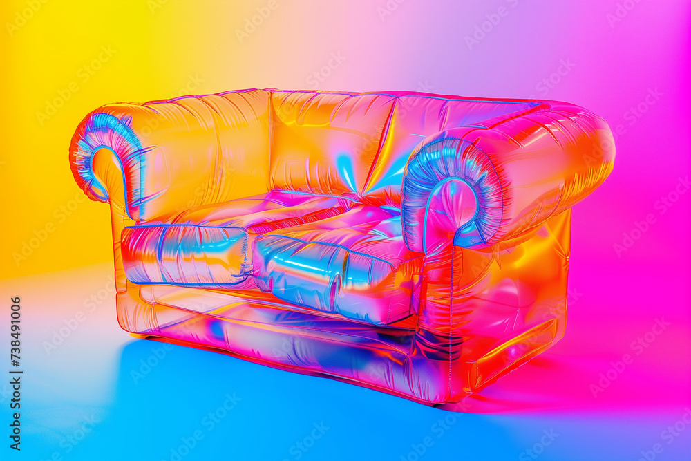 inflatable blow up iridescent lounge chair isolated on plain pink ...