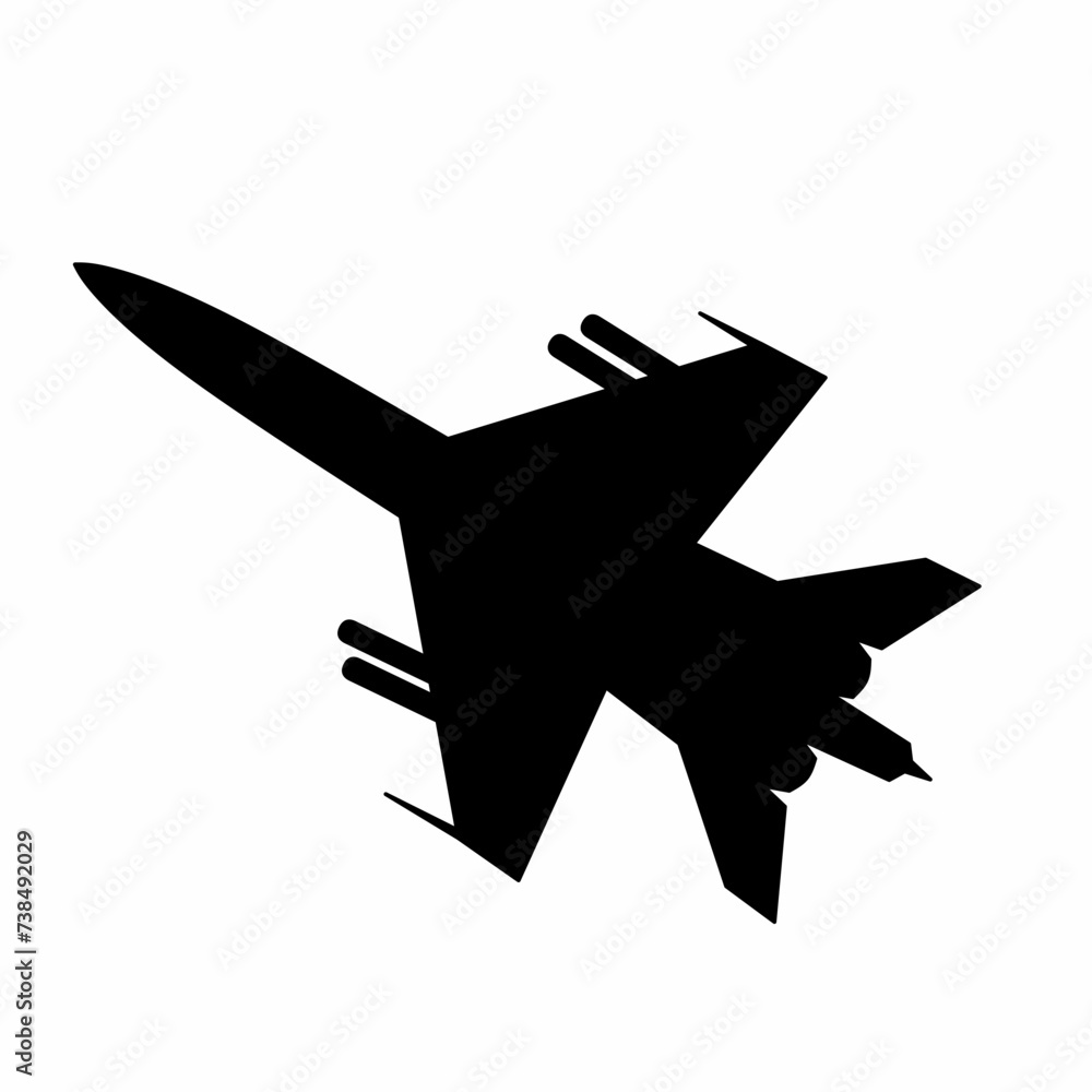 Vector silhouette of a fighter jet in flight. On a white background ...