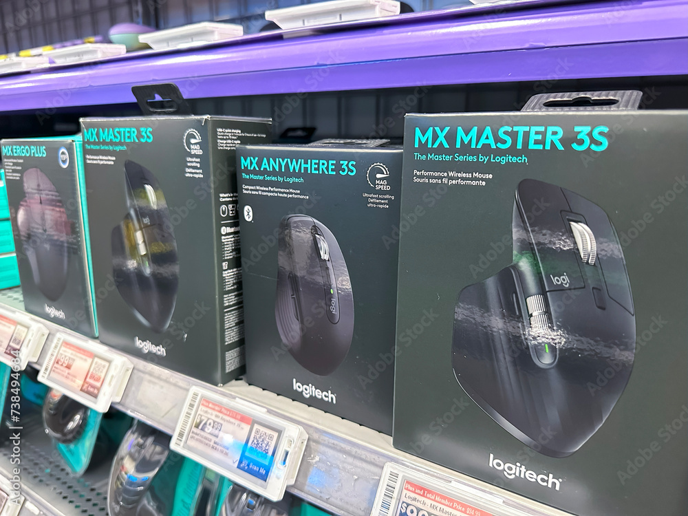Logitech MX Master 3S wireless mice showcased in a retail store setting ...