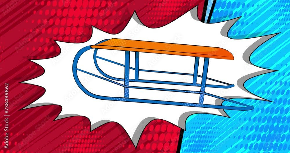 Cartoon Sled, comic book Toboggan video. Retro comics pop art design ...