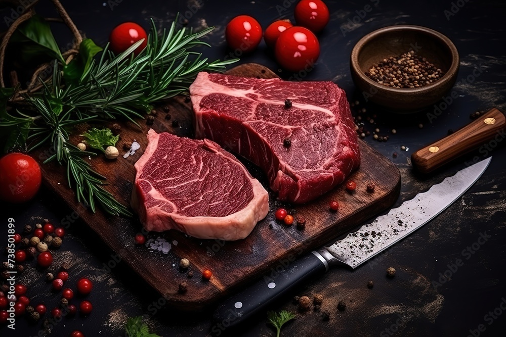 slices of roast beef on a fresh red table, processed roast beef and so ...