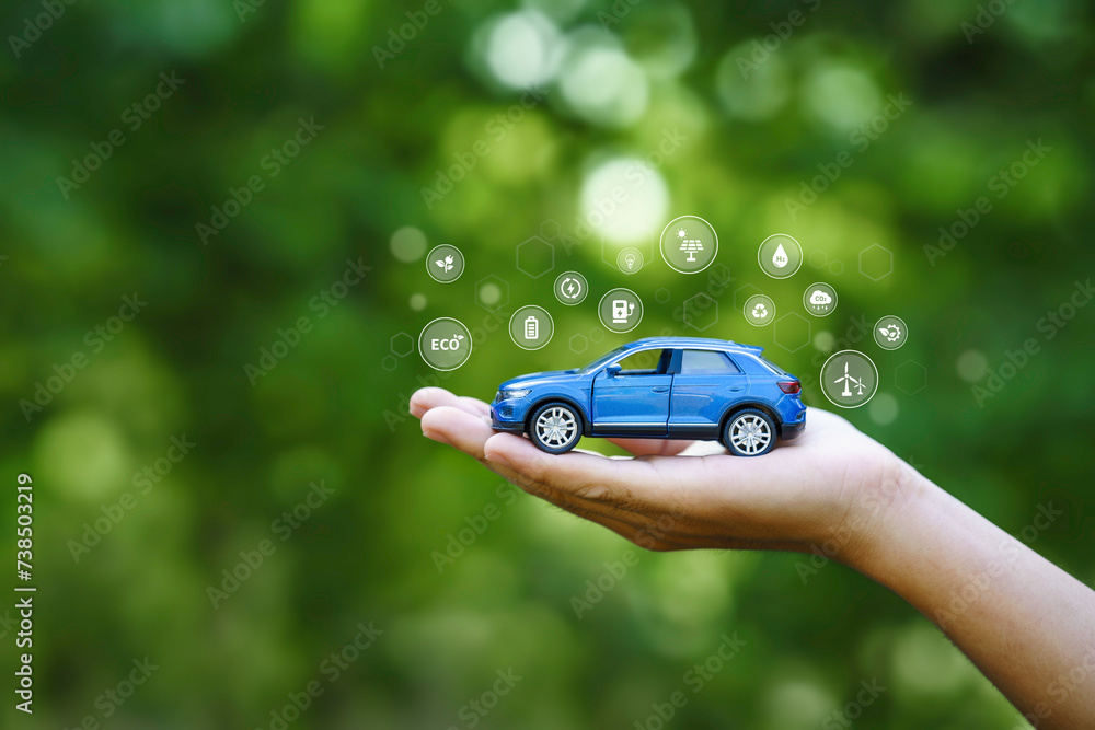 Eco car vehicle electric. car use technology green energy and green ...