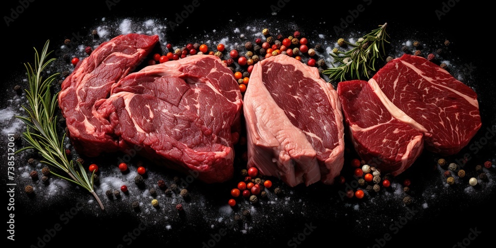 slices of roast beef on a fresh red table, processed roast beef and so ...