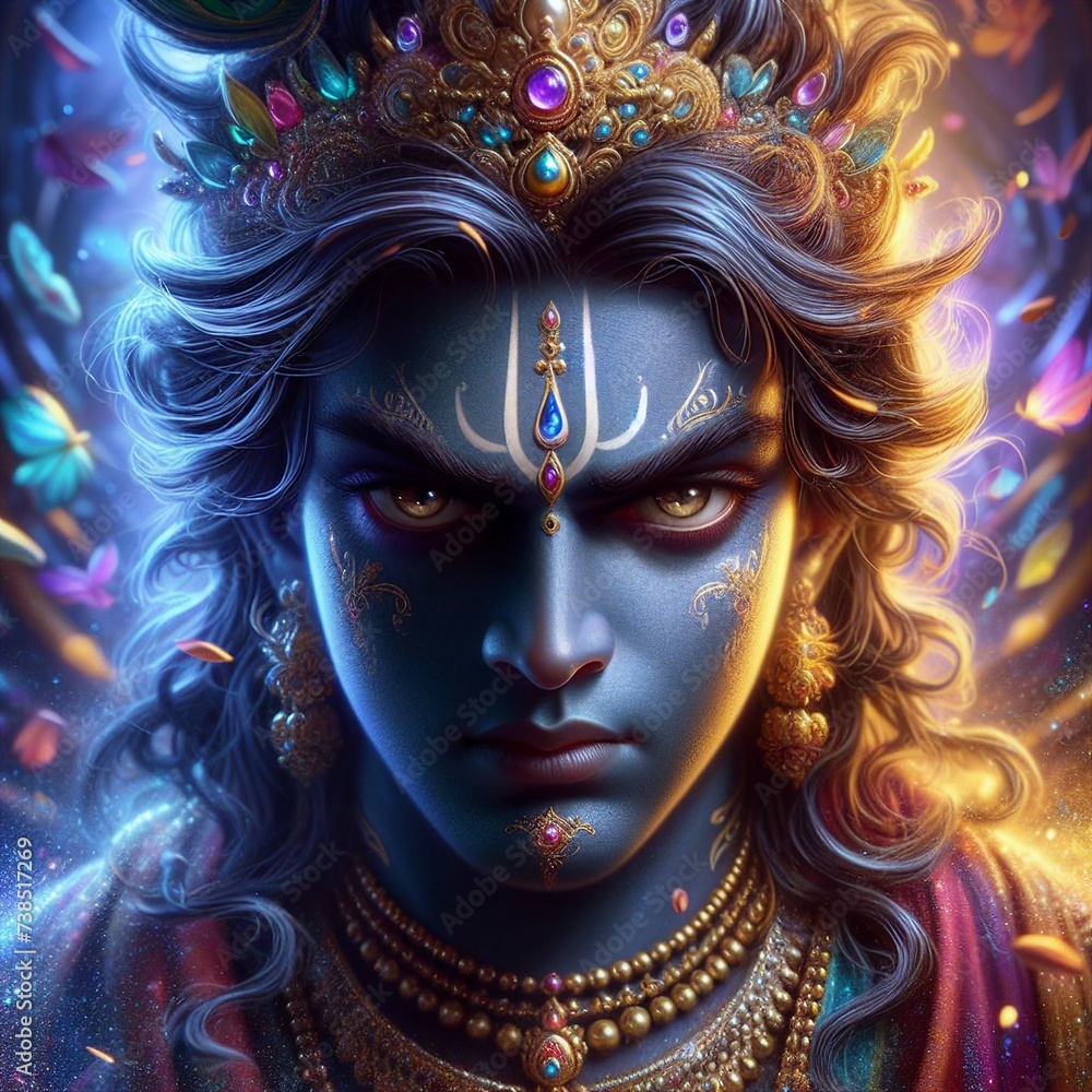 Divine Wrath: Realistic Close-Up of Lord Krishna Condemning Violence in ...