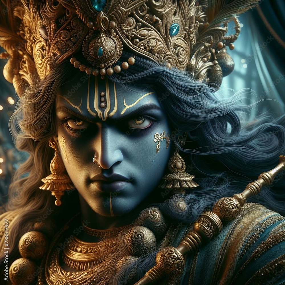 Divine Wrath: Realistic Close-Up of Lord Krishna Condemning Violence in ...