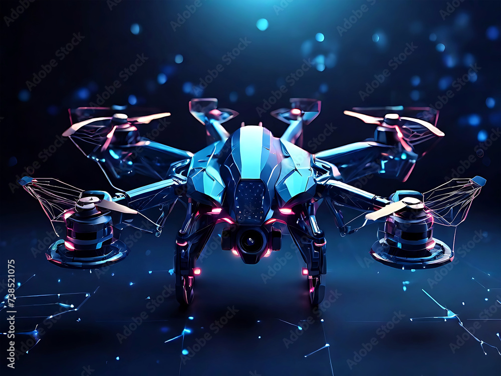 Futuristic Drone Technology Abstract. Digital wireframe of drones ...