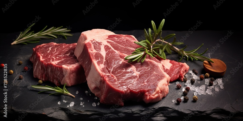 Slices of beef on a fresh red table, processed grilled meat and so ...