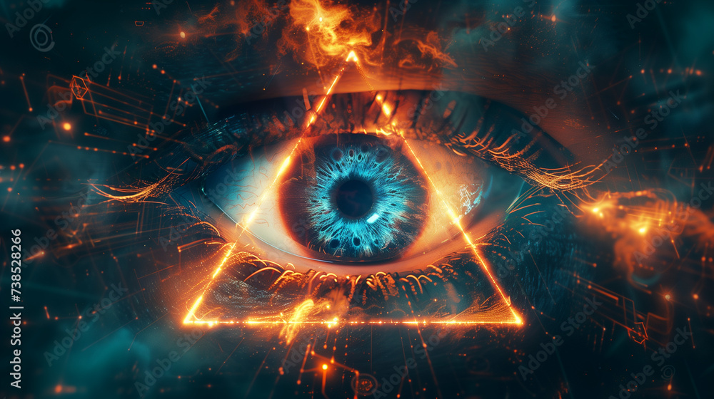 Realistic The All-Seeing Eye of the Illuminati in a fire Triangle Stock ...