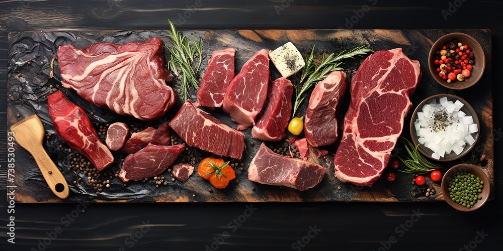 slices of roast beef on a fresh red table, processed roast beef and so ...