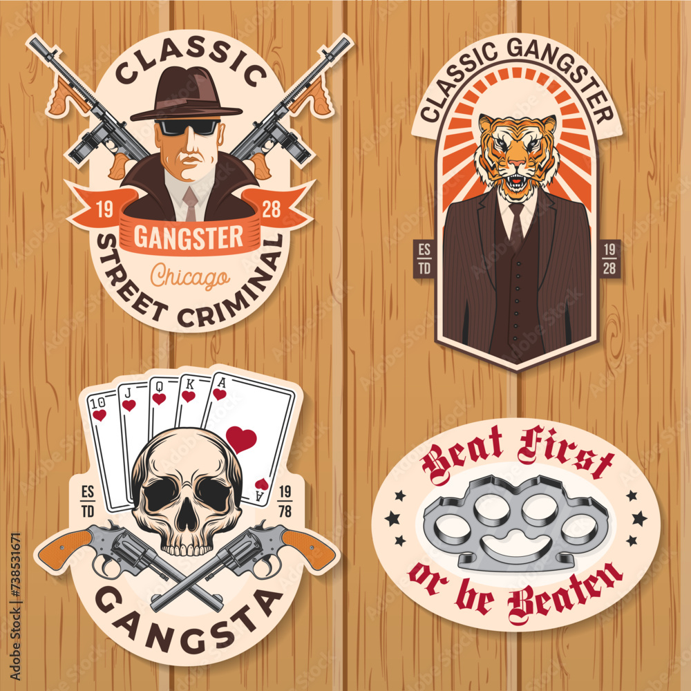 Set of American gangster club badge, patch, sticker design. Vector ...