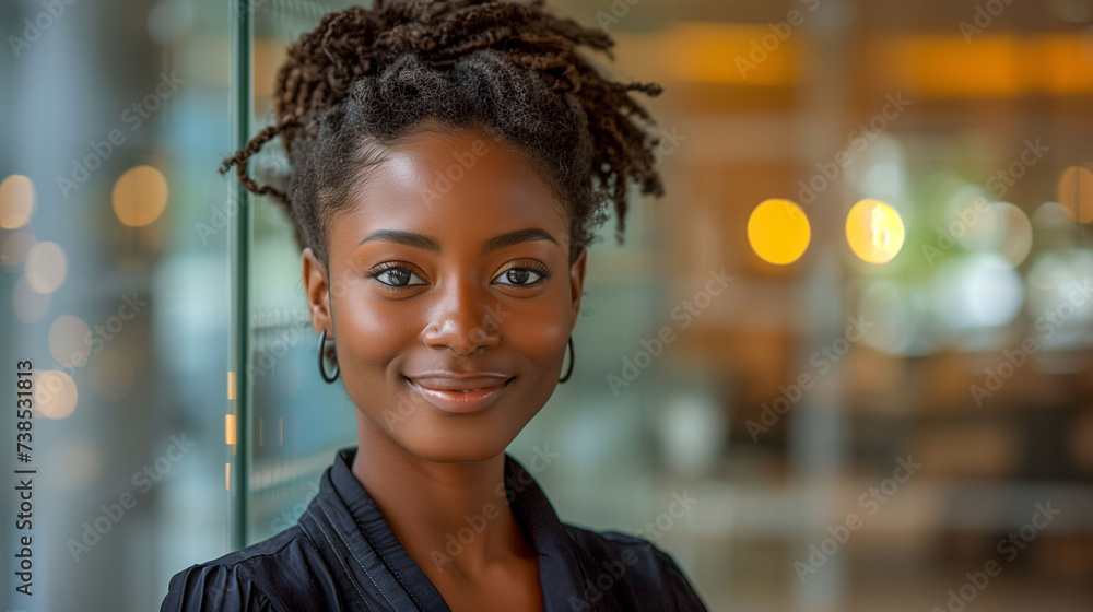 Confident African American Professional Woman Smiling in Modern Office ...