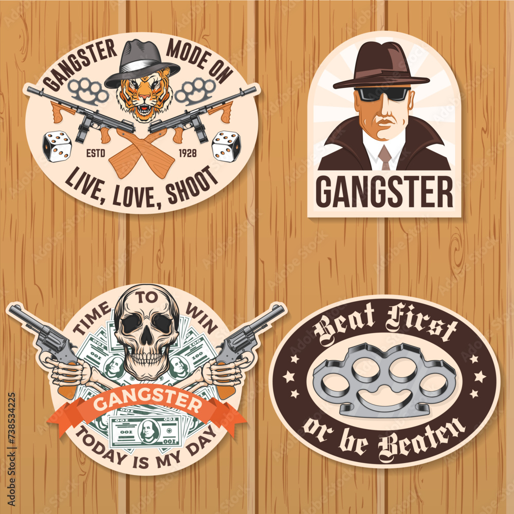 Set of American gangster club badge, patch, sticker design. Vector ...