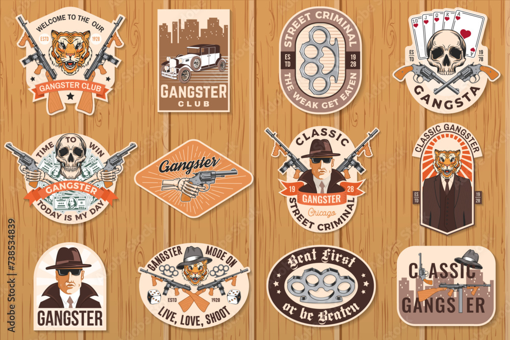 Set of American gangster club badge, patch, sticker design. Vector ...