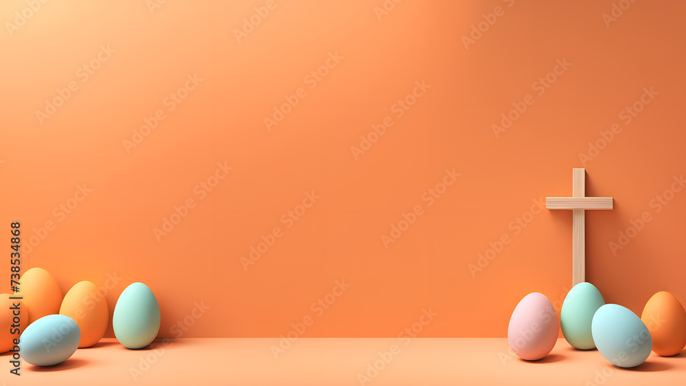Vibrant Easter eggs with Christian cross on orange background ...