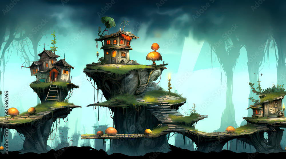 Fantasy Platforms Isolated For 2D Game Design, wrap Around Stock ...