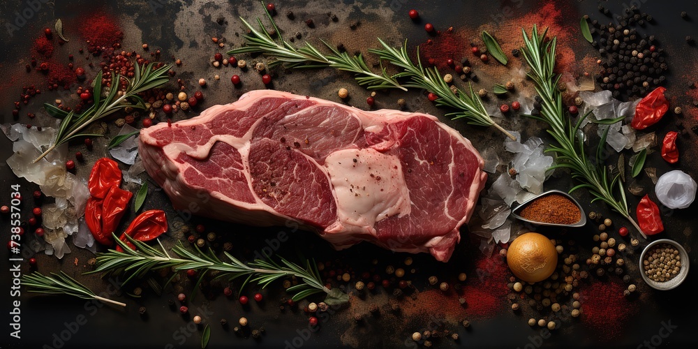 Slices of beef on a fresh red table, processed grilled meat and so ...