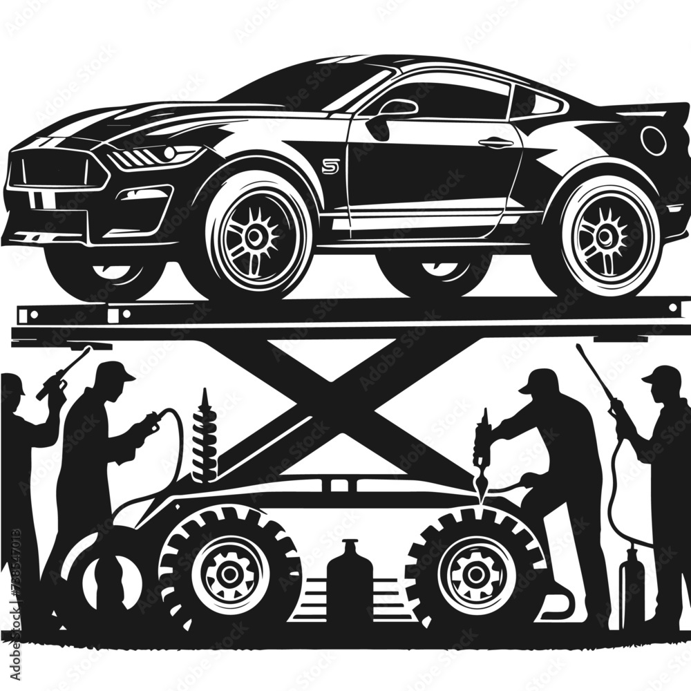 Auto repair and transportation vector silhouette isolated on white ...