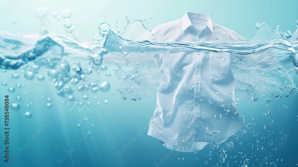 Clothes washing with floating shirt underwater and bubbles and wet ...