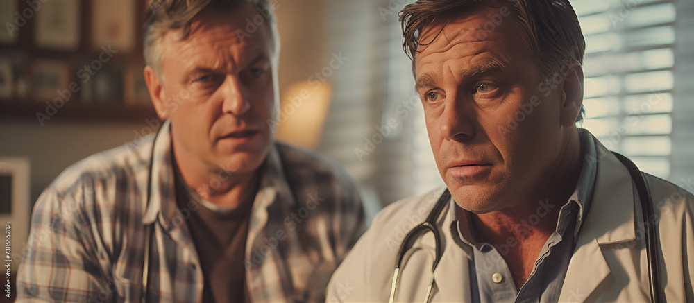 Banner of conversation between doctor and patient, the doctor shows ...