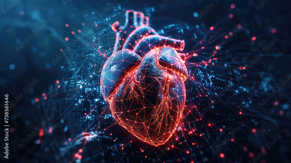 human heart with light grids symbolizing the complexity of ...