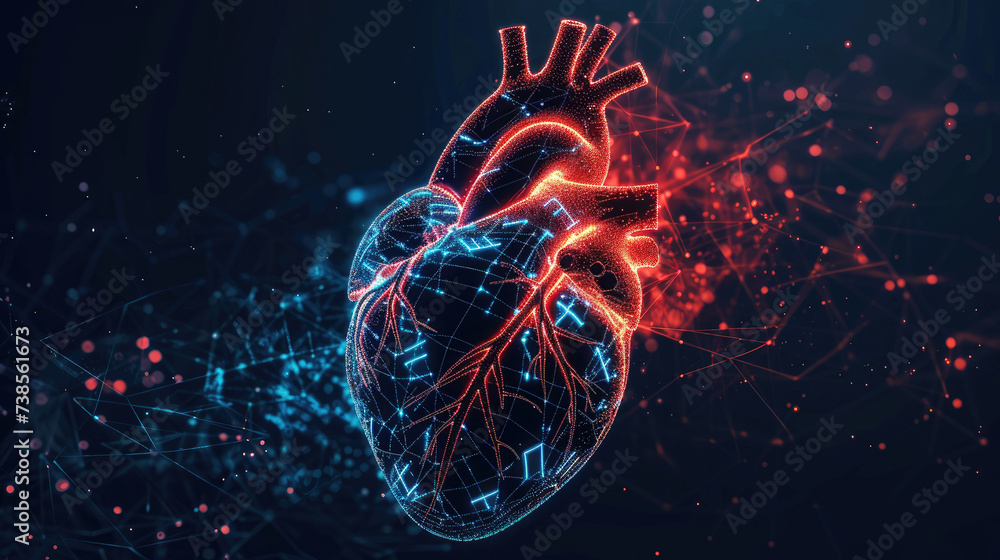 human heart with light grids symbolizing the complexity of ...