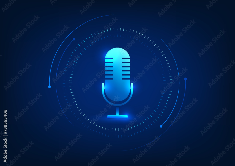 Microphone technology background, microphone inside high tech circle ...
