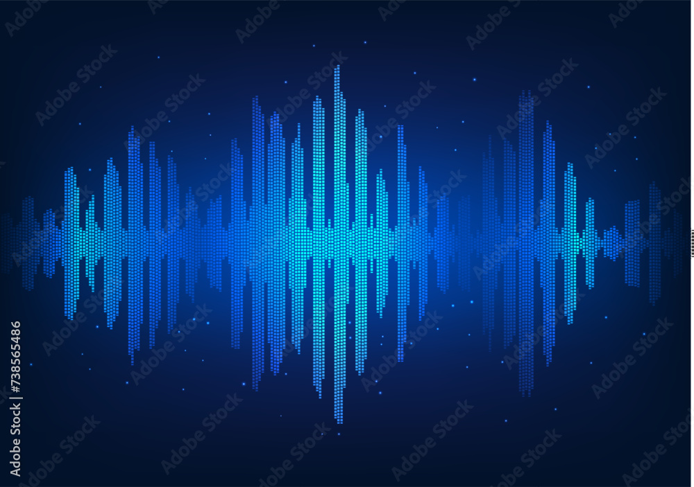 Sound wave technology background, Pixel sized squares arranged as sound ...