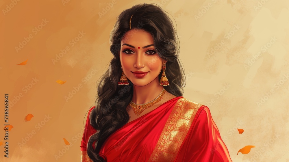 Beautiful Indian woman in traditional sari dress. Married girl with ...