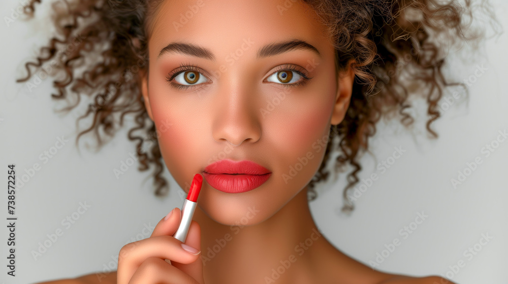 Beautiful young super model applying lipstick Stock Photo | Adobe Stock
