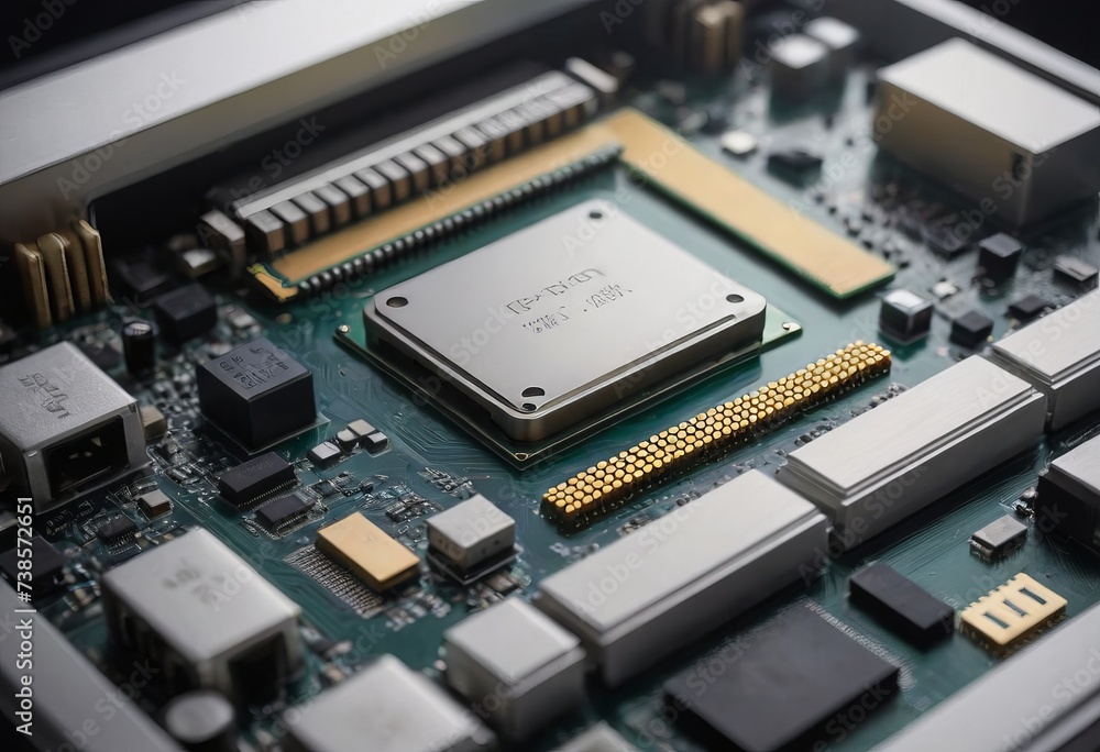 Modern CPU processor installed on a brand new motherboard, object ...