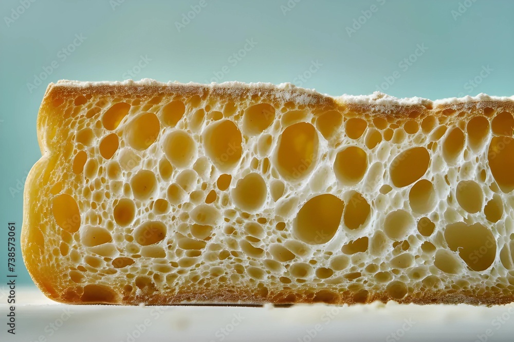 High-magnification image of a slice of bread, showcasing yeast cells ...