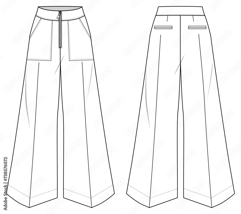 Poster Women’s pant, Fashion Flat Sketch Vector Illustration, CAD ...
