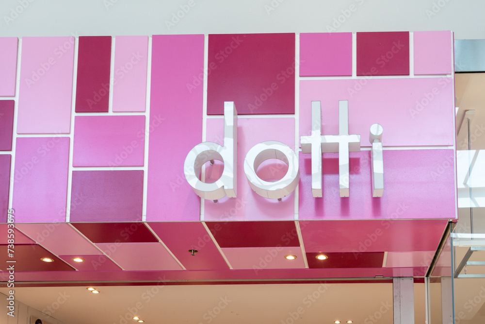 Wellington, New Zealand - February 10, 2024: Close-up of Dotti logo ...