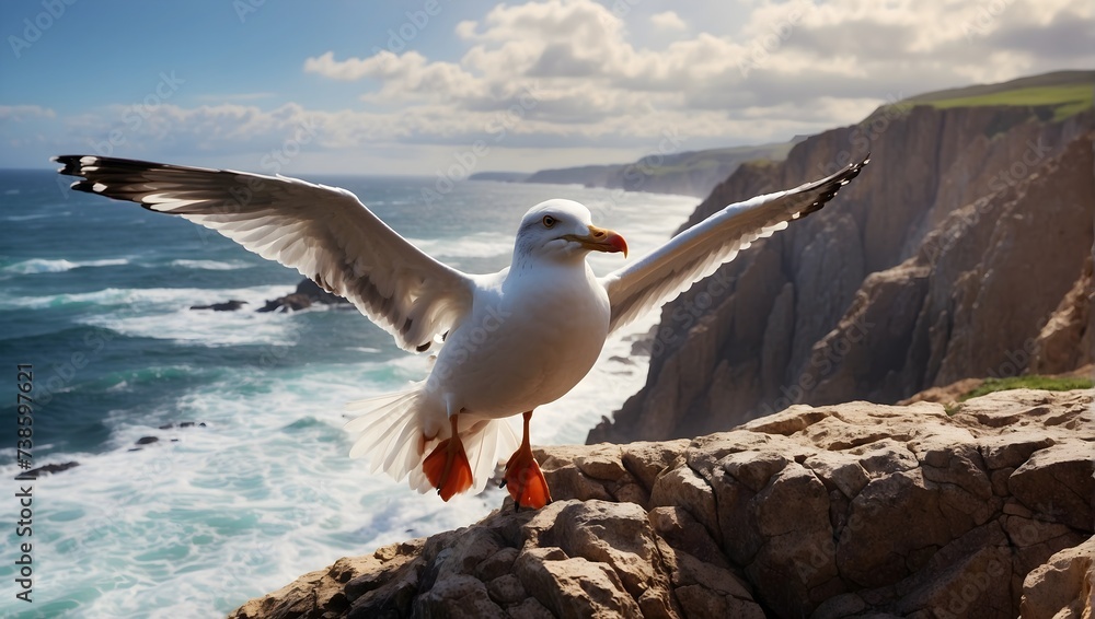 Crystal-clear image, 8K, coastal cliffside view, close-up of a majestic ...