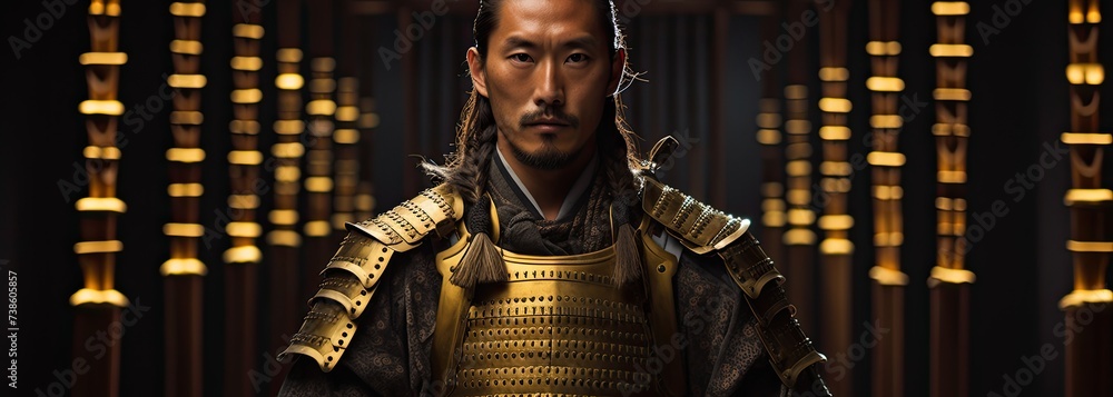 In a striking image, a shogun samurai poses with his katana, exuding ...