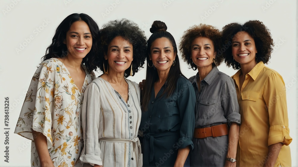 Multi ethnic diverse inclusive woman of different ages smiling at ...