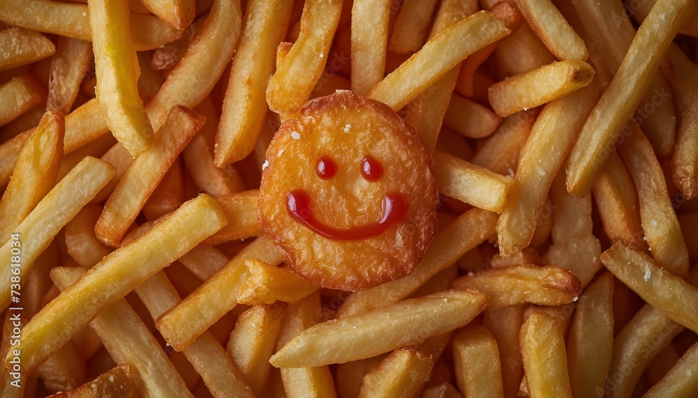 french fries with ketchup smiley face on chicken nugget Stock Photo ...