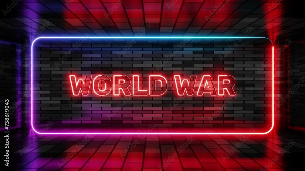 Neon sign world war in speech bubble frame on brick wall background 3d ...