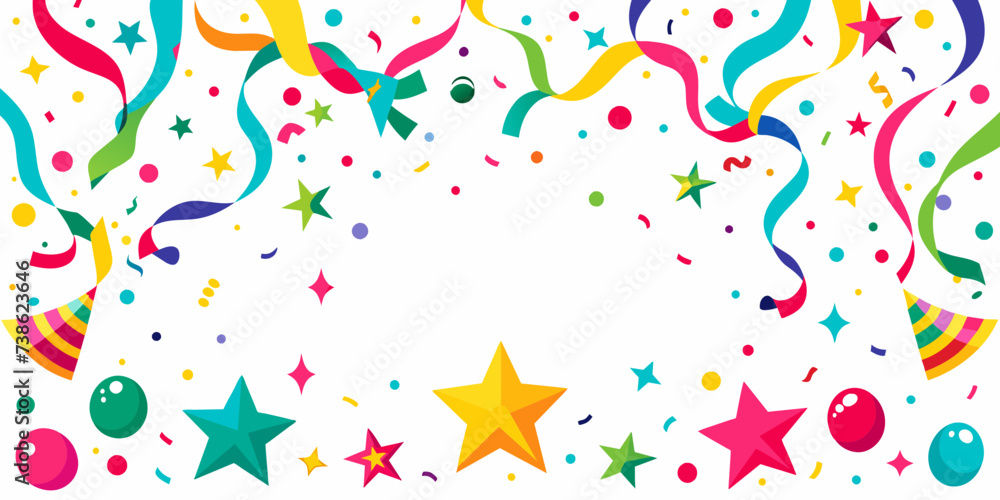 Celebration background with colorful confetti and party ribbons ...