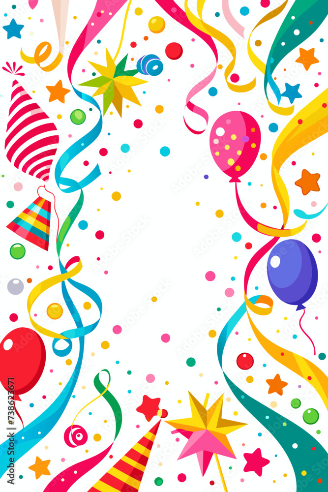 Celebration background with colorful confetti and party ribbons ...
