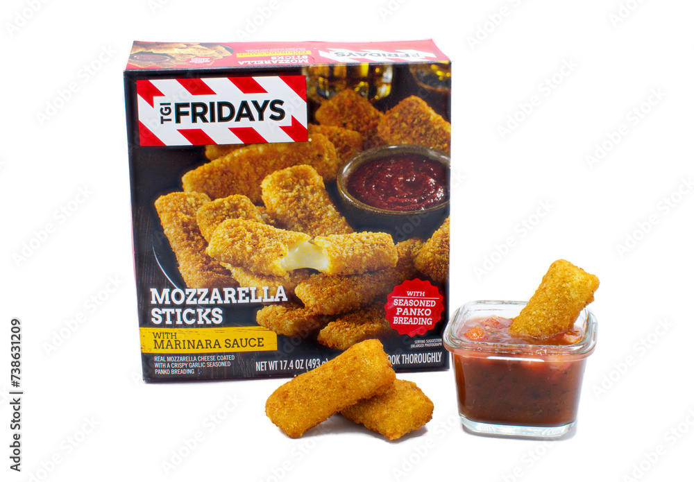 Ocala, Florida 2-14-2024 A box of T.G.I. Friday breaded mozzarella ...