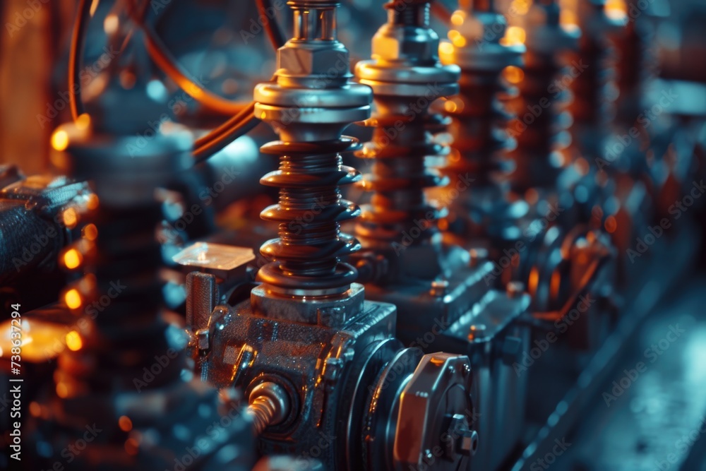 A detailed view of a machine with a steering mechanism. Can be used to ...