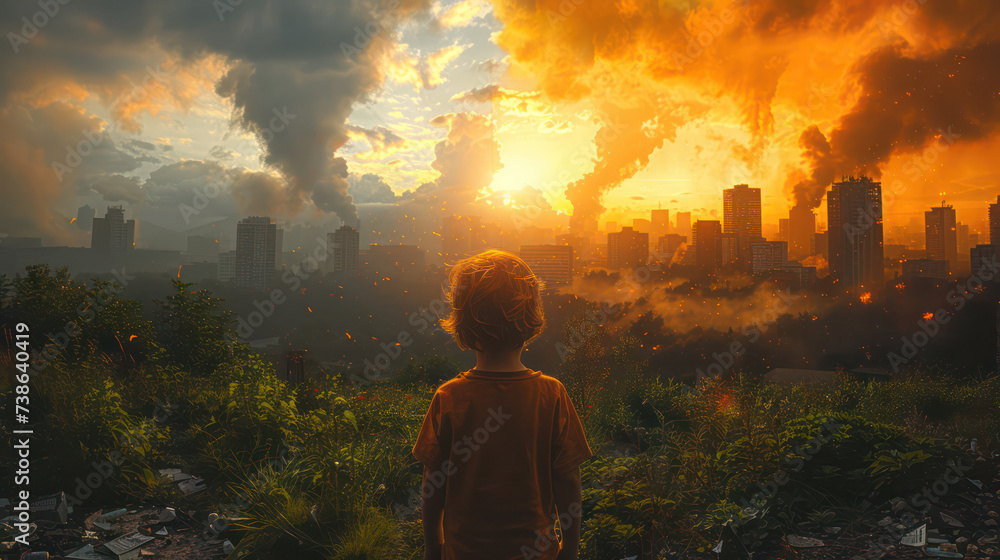 The picture is divided into two contrasting scenes. With children in ...