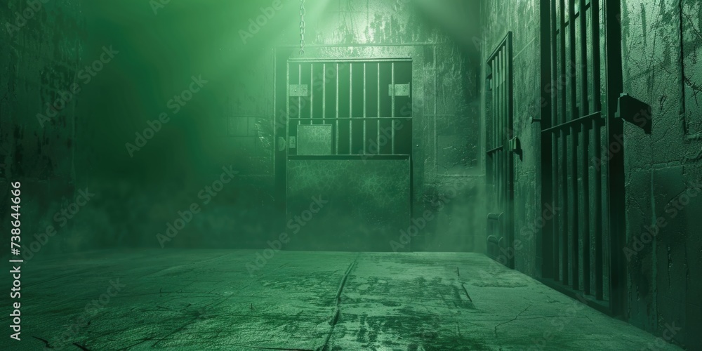 A jail cell surrounded by a thick green fog. Perfect for illustrating ...