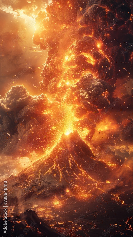 Demon summoning fiery elementals from the depths of a volcano an army ...