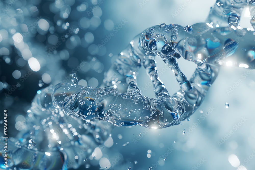 Deoxyribonucleic acid or DNA in water appearance, beautiful blue ...