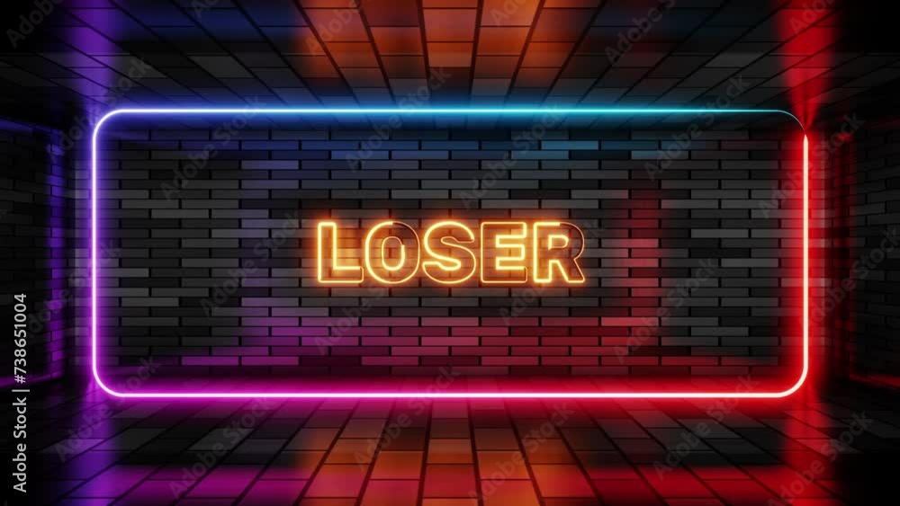 Neon sign loser in speech bubble frame on brick wall background 3d ...