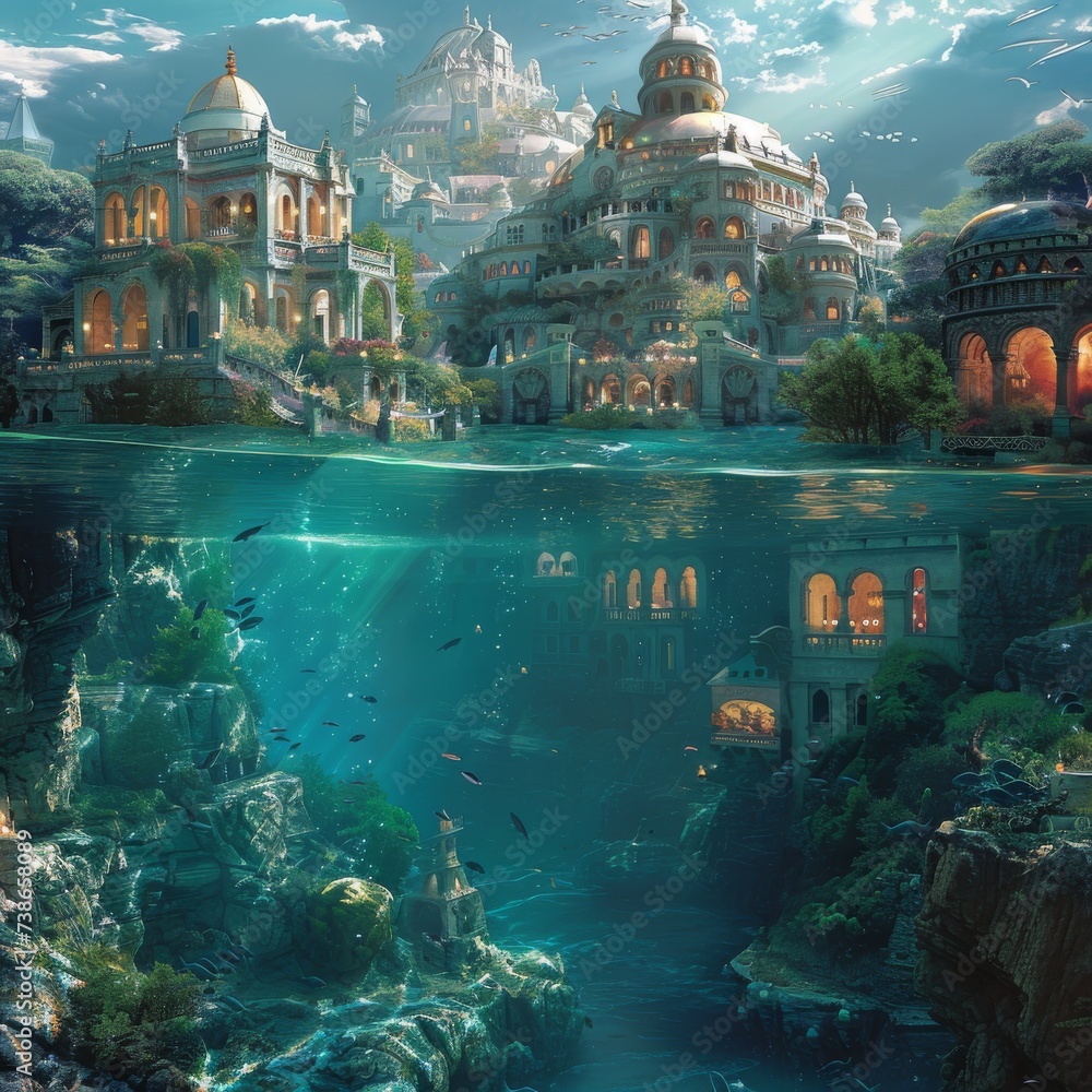 Underwater merfolk city concealed beneath the Bermuda Triangle Stock ...
