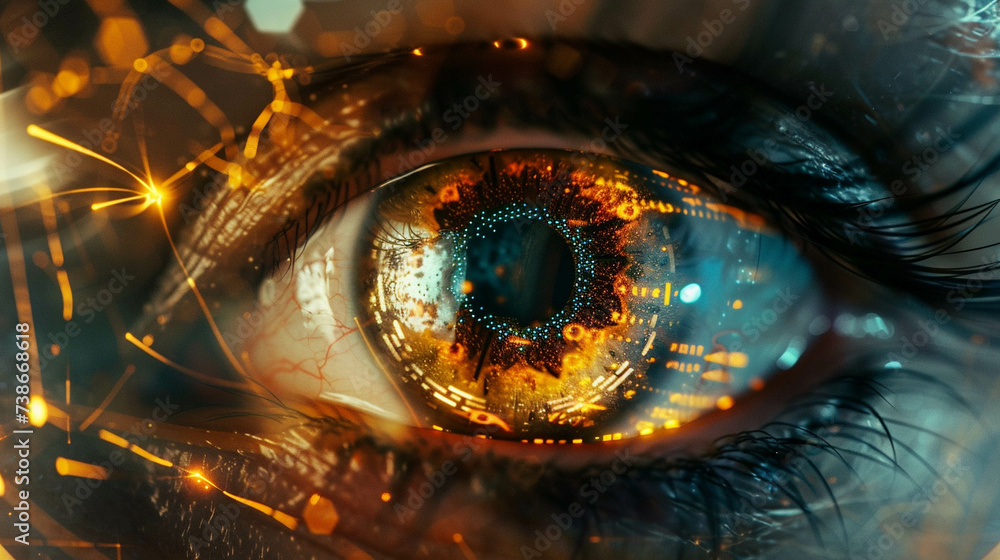 Cybernetic eye with optical technology streaming big data visualizing ...